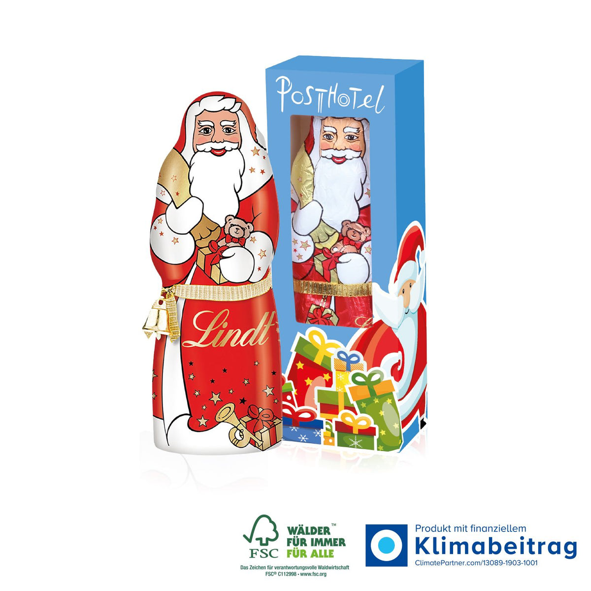 Jetzt Lindt Weihnachtsmann mit Glöckchen mit deinem Logo – VANILLA & PEPPER